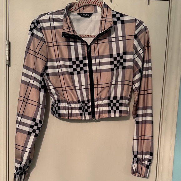 chic | Jackets & Coats | Chic Womens Checkered Bomber Jacket Black And ...